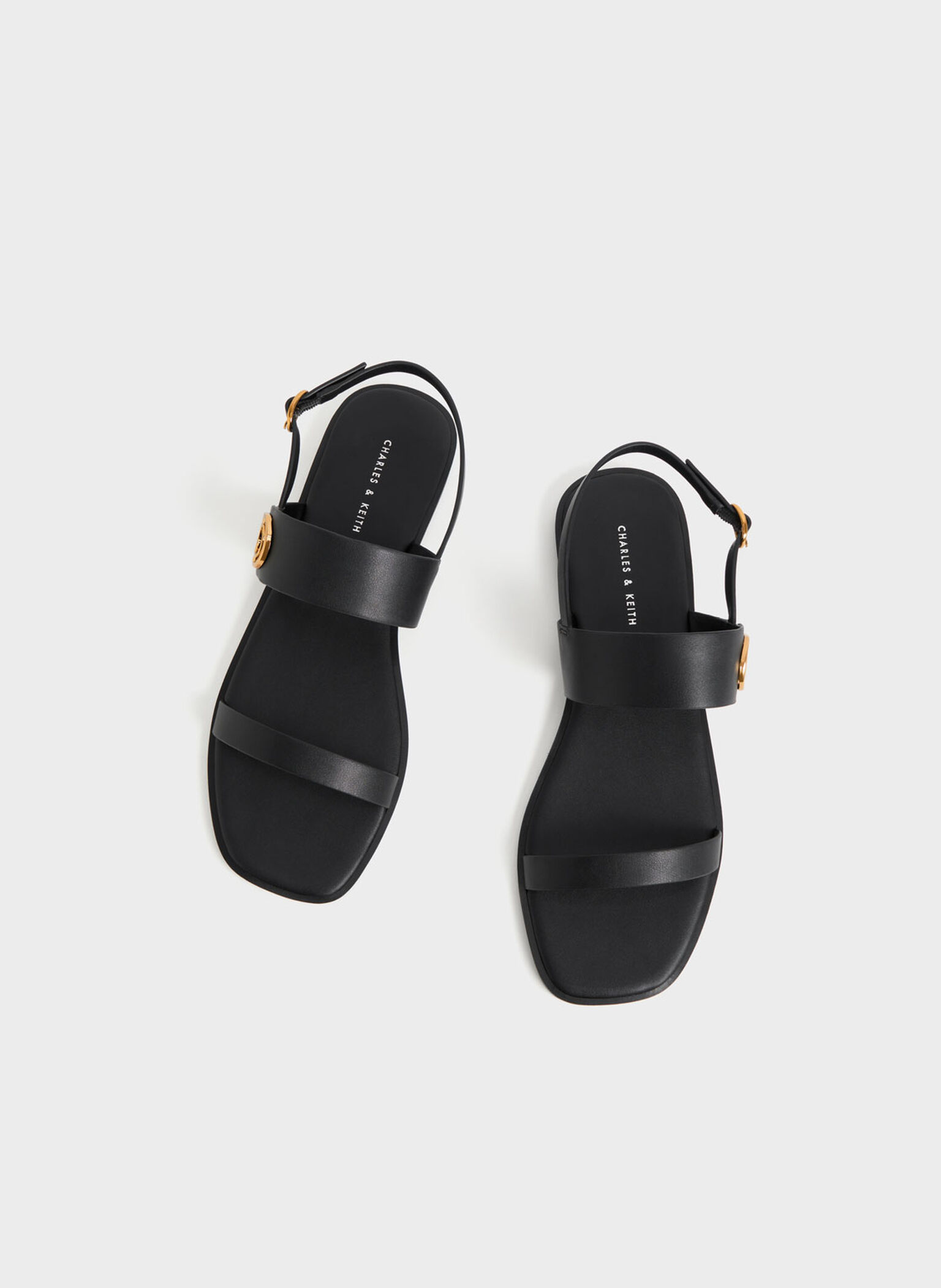 Black Metallic Accent Back Strap Sandals Charles And Keith Mx