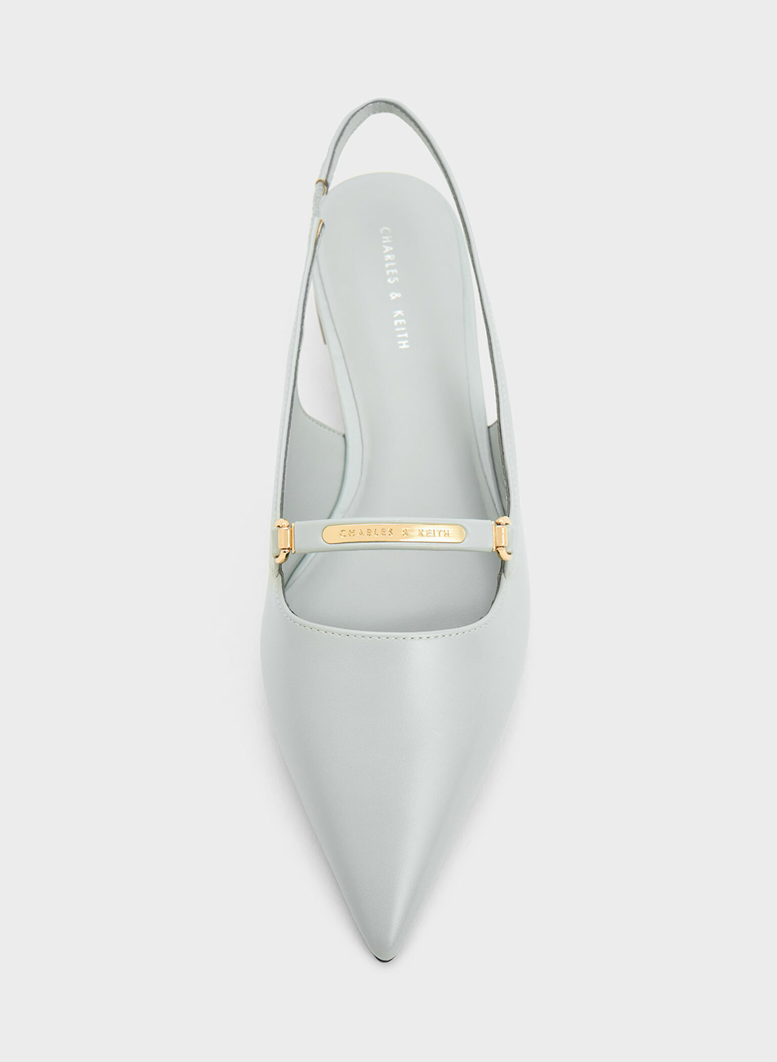 Light Grey Metallic Bar Accent Slingback Flats - CHARLES & KEITH SG