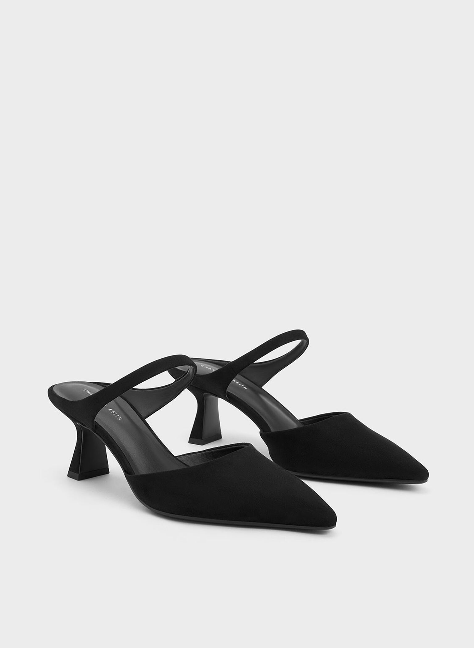 Black Textured Slant Heel Mules Charles And Keith Sg