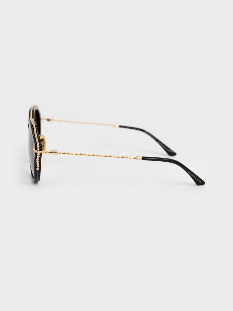 Black Recycled Acetate Oval Sunglasses Charles And Keith International