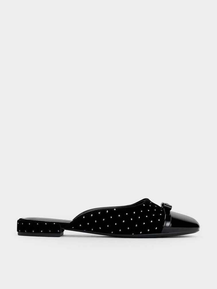 Black Textured Bow Dotted Cap Toe Mules Charles And Keith Us