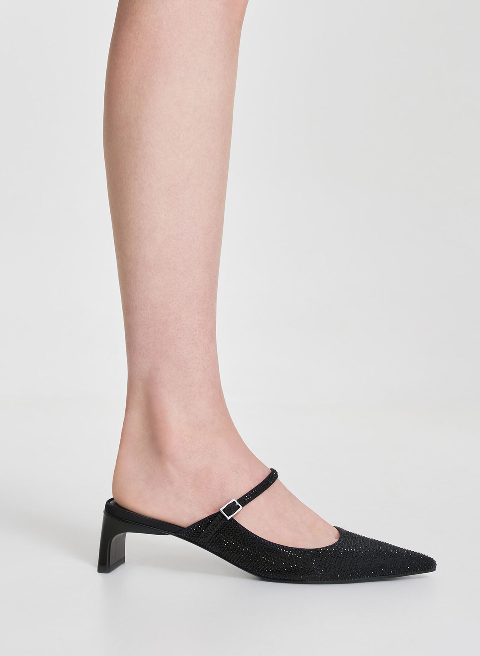 Black Gem Embellished Blade Heel Mules Charles And Keith Za