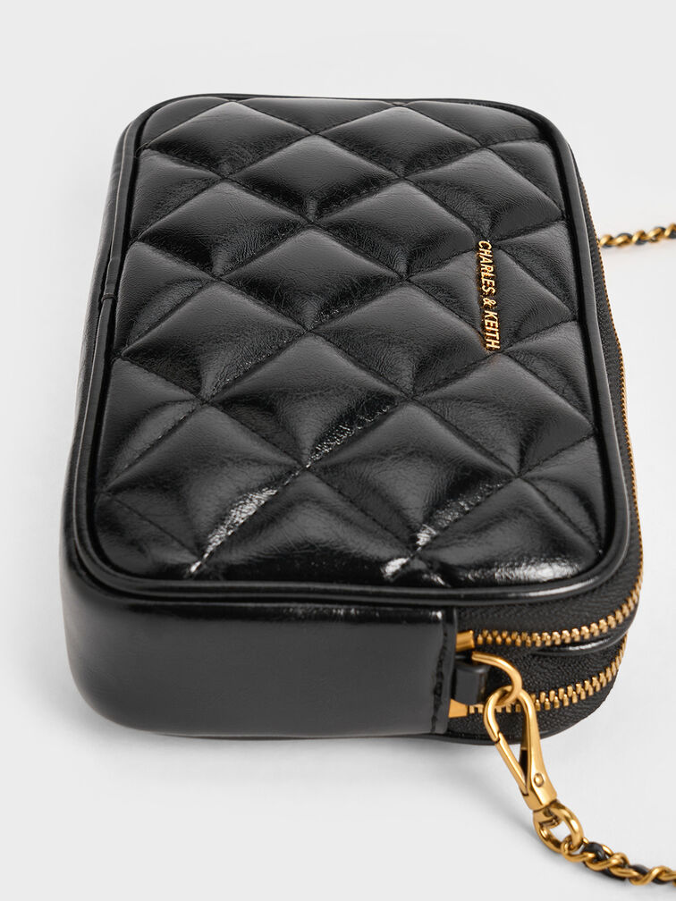 Black Mini Apfra Quilted Crossbody Bag - CHARLES & KEITH TW