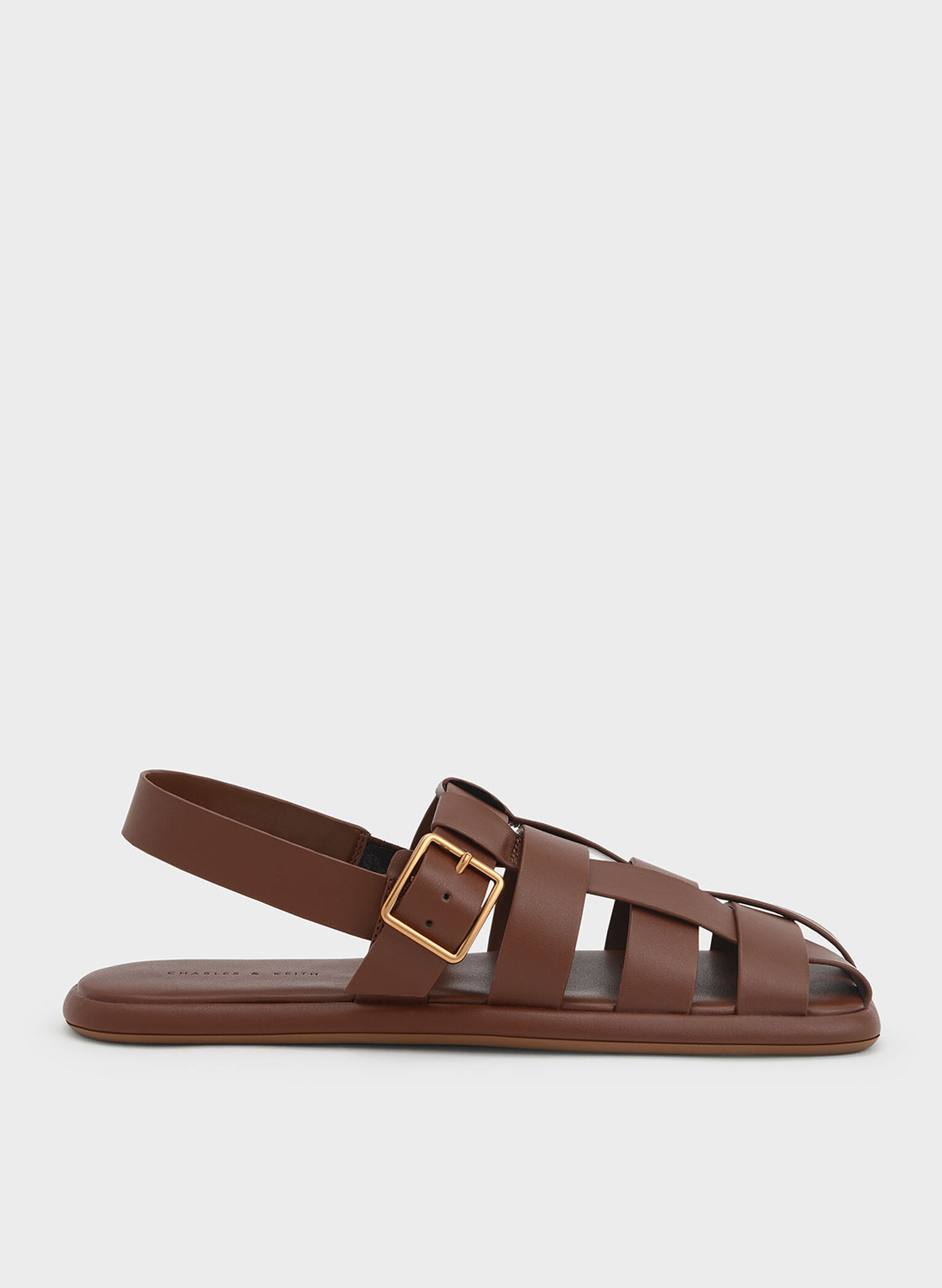 Brown Metallic Buckle Caged Slingback Sandals Charles And Keith Kh
