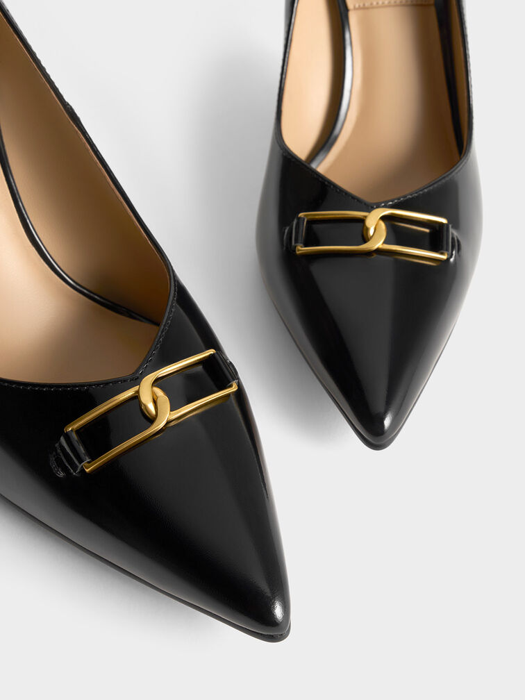 Black Boxed Gabine Leather Stiletto Heel Pumps - CHARLES & KEITH TW