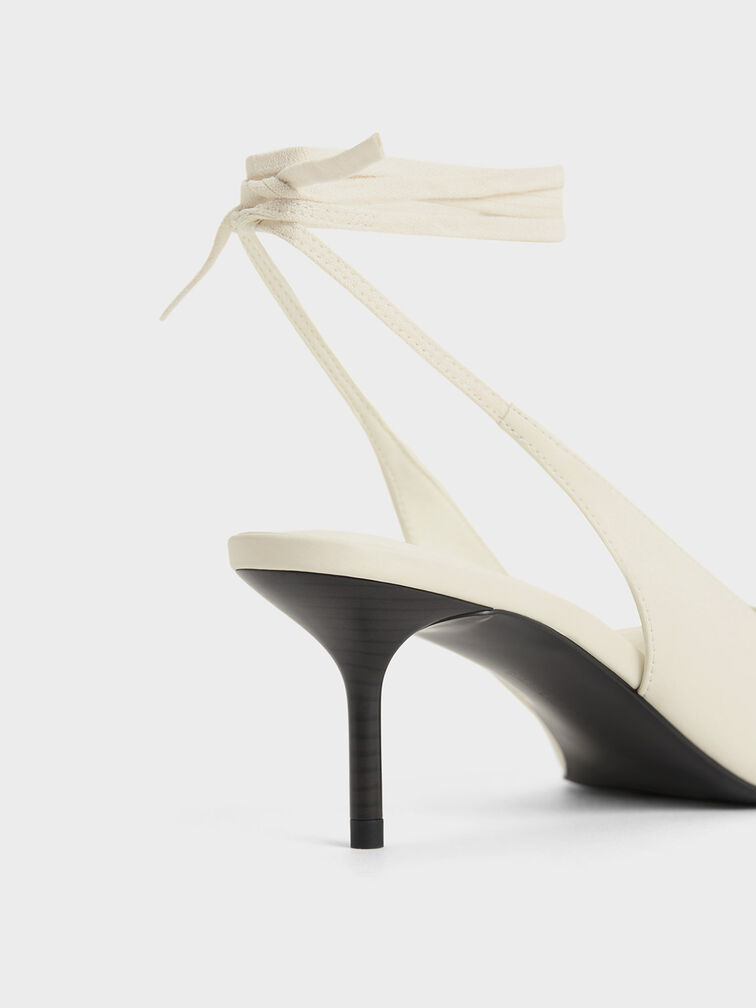 Cream Textured Tie Around Pointed Toe Pumps Charles And Keith Au