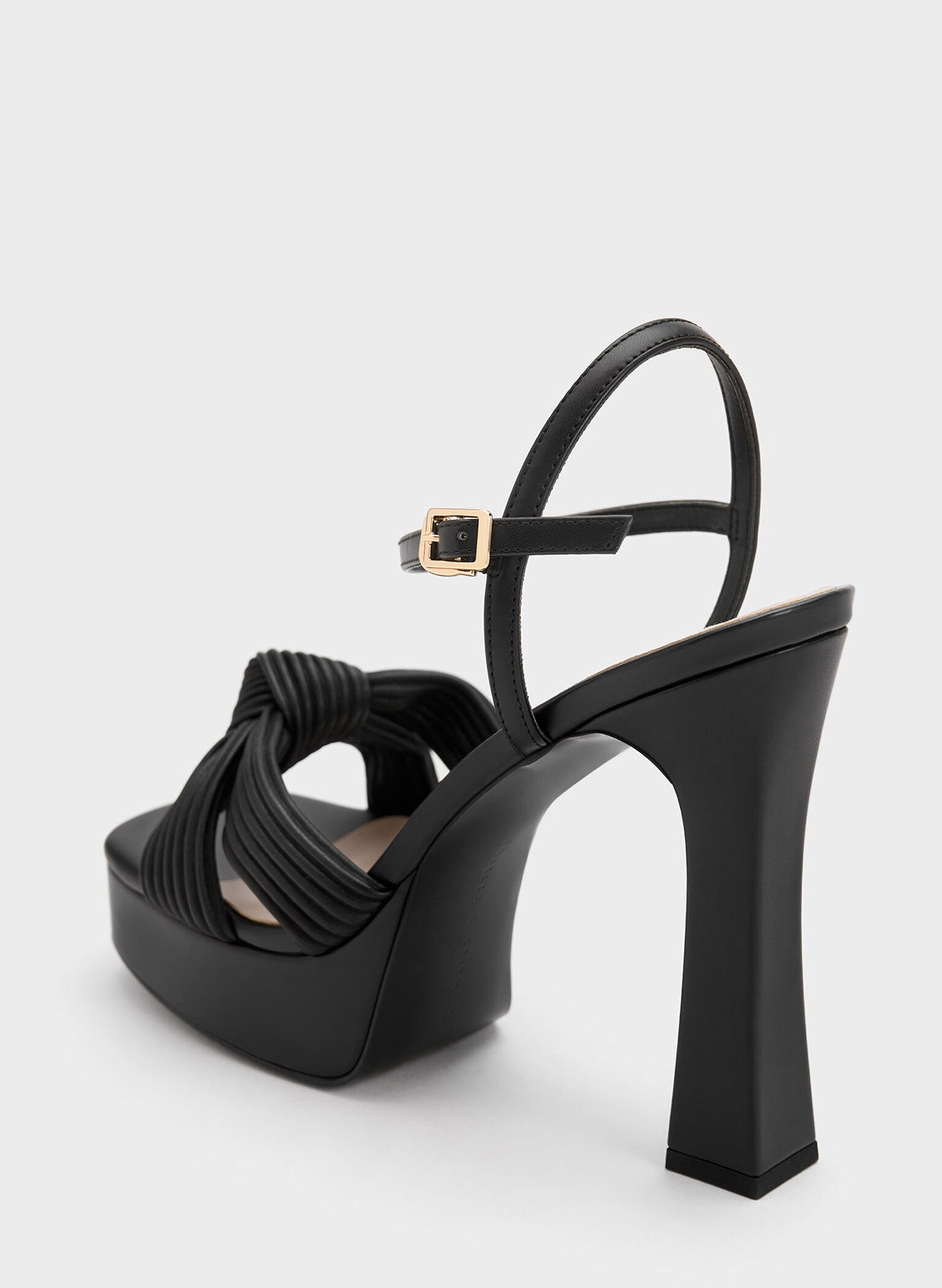 Black Pleated Knotted Platform Sandals Charles And Keith Qa