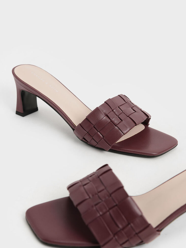 Brown Woven Square Toe Mules - CHARLES & KEITH International