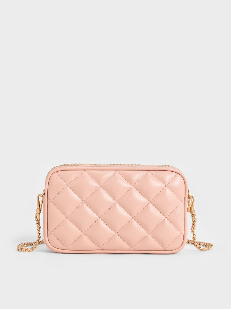Pink Mini Apfra Quilted Crossbody Bag - CHARLES & KEITH SG