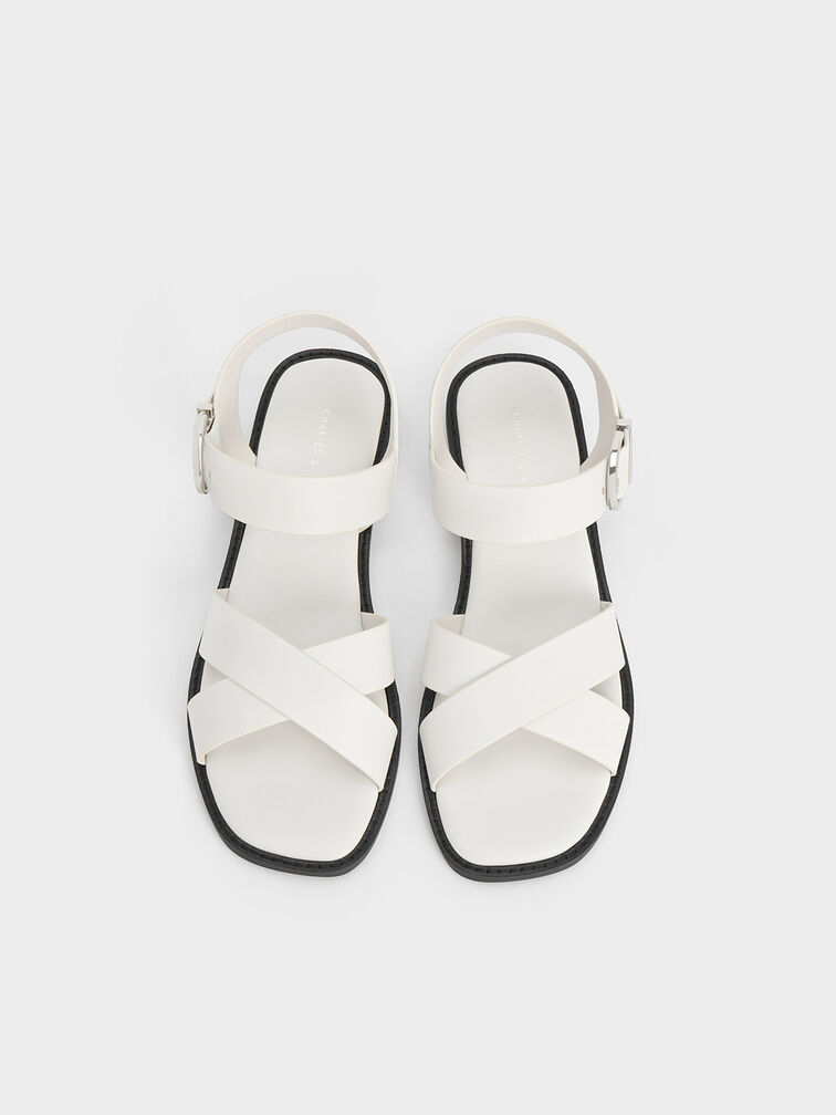White Crossover Strap Sandals - CHARLES & KEITH SG