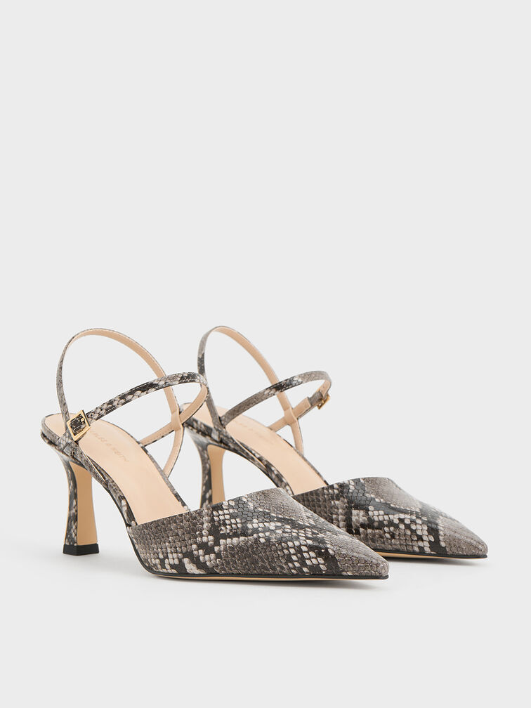 Animal Print Natural Snake-Print Pointed-Toe Flare-Heel Pumps - CHARLES ...