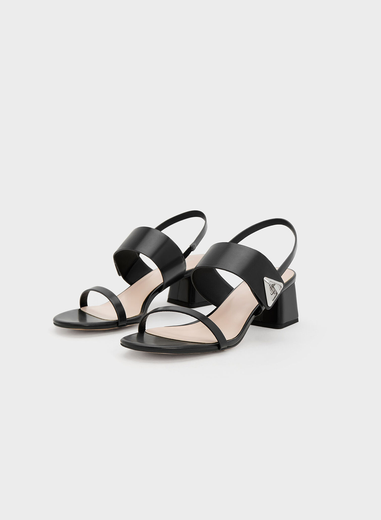 Black Trice Metallic Accent Block Heel Sandals Charles And Keith Bd
