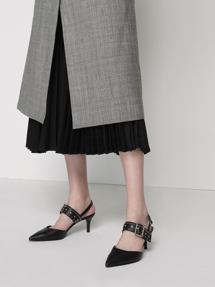 Black Studded Slingback Heels - CHARLES & KEITH TW