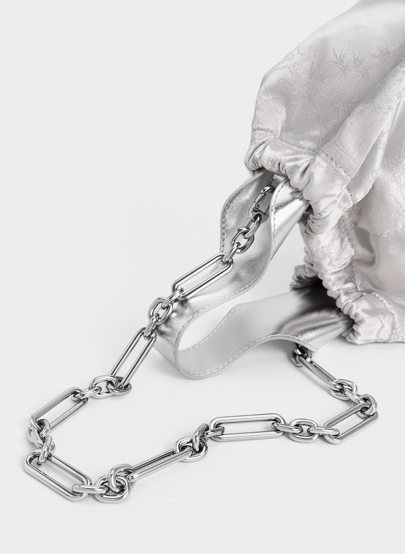 Silver Ally Satin Floral-Print Ruched Bag - CHARLES & KEITH CL