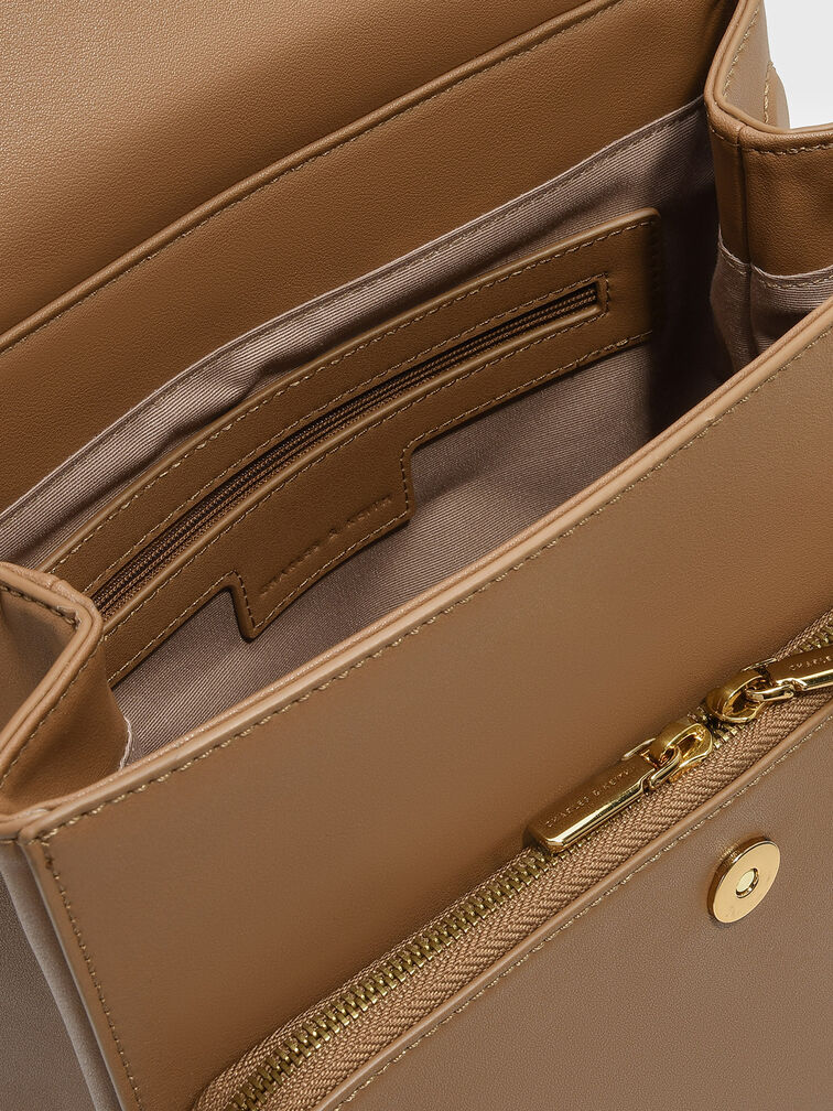 Brown Front Flap Structured Backpack Charles And Keith Tr
