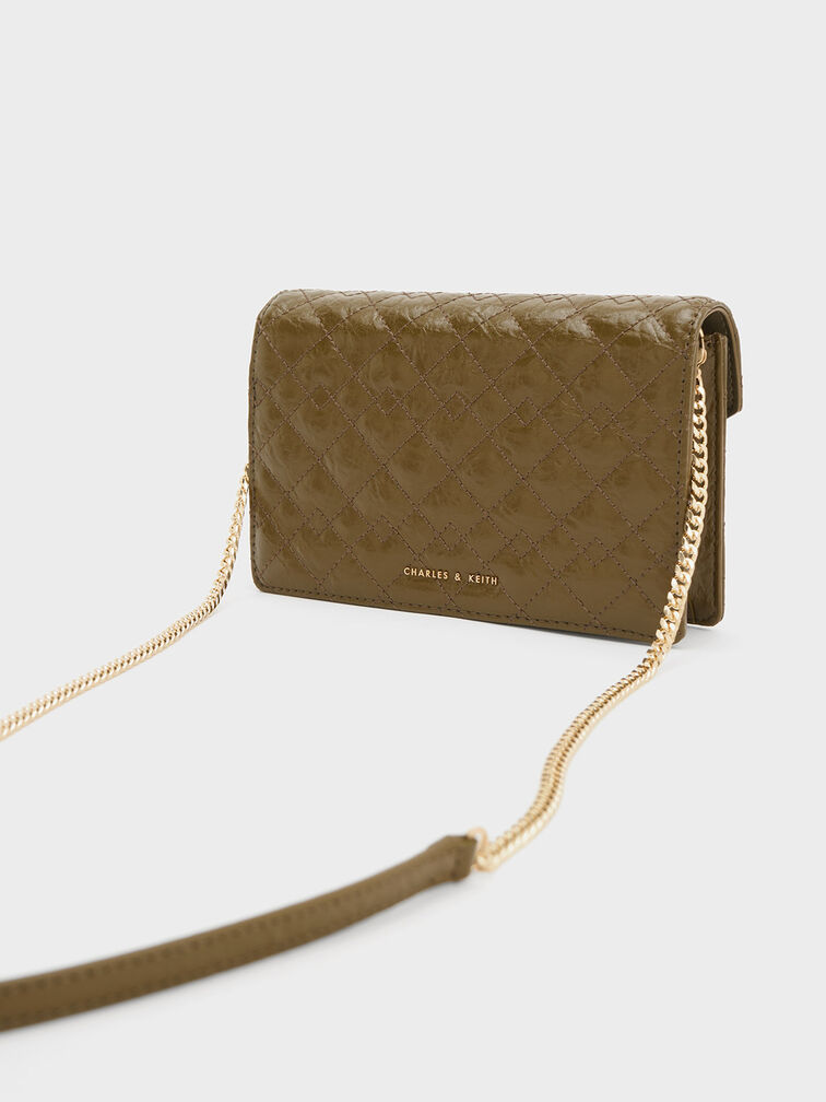 Khaki Duo Quilted Envelope Clutch - CHARLES & KEITH TW