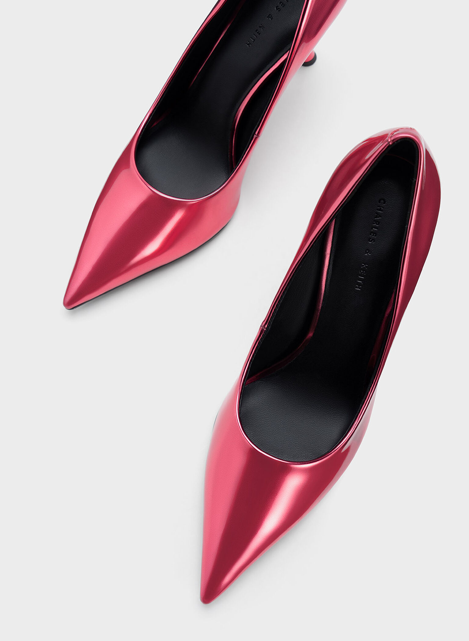 Fuchsia Metallic Slant-Heel Pointed-Toe Pumps - CHARLES & KEITH OM