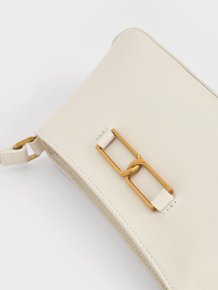 Chalk Gabine Leather Trapeze Shoulder Bag - CHARLES & KEITH KH