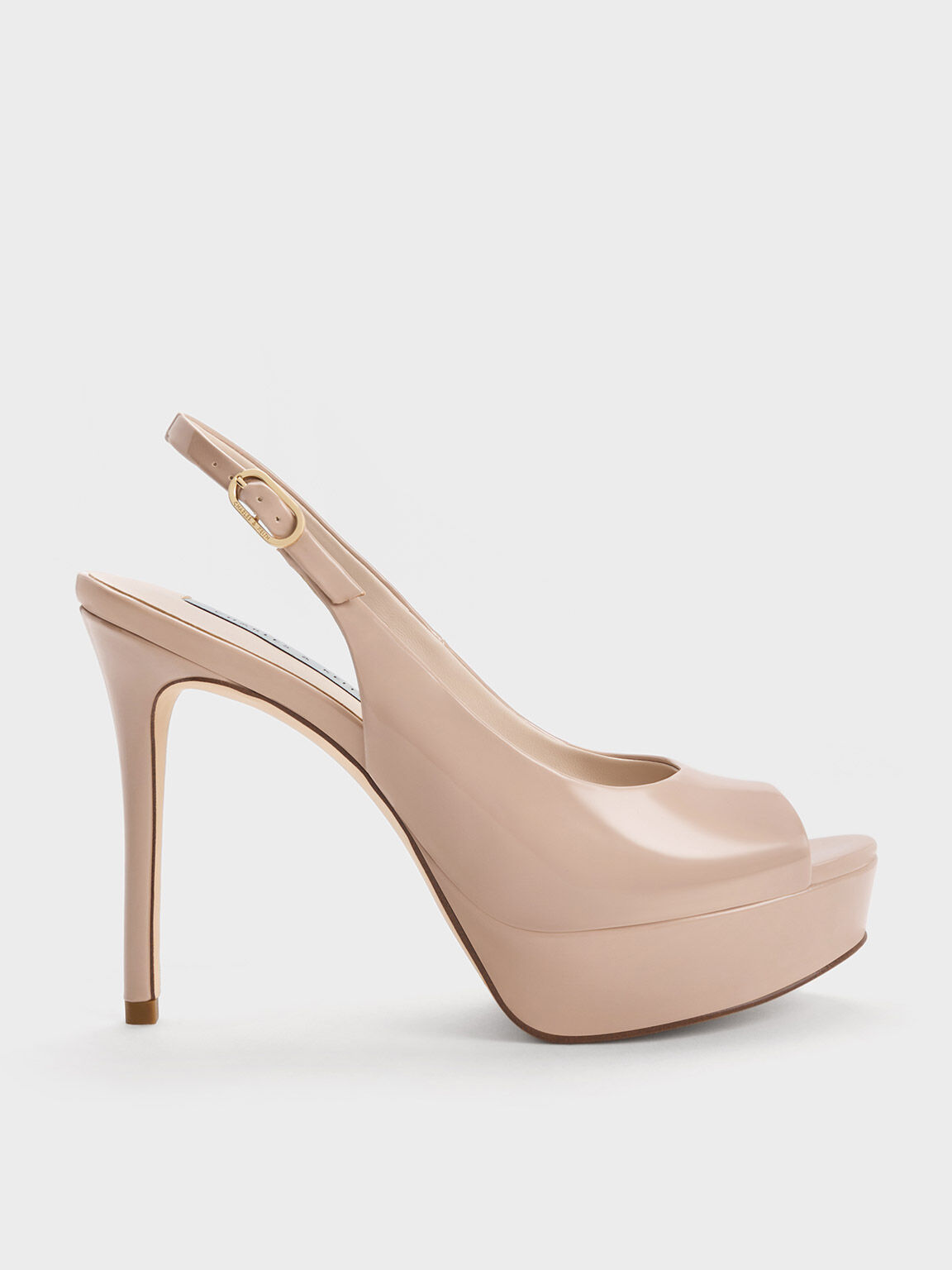 Nude Patent Platform Slingback Sandals Charles And Keith Mo