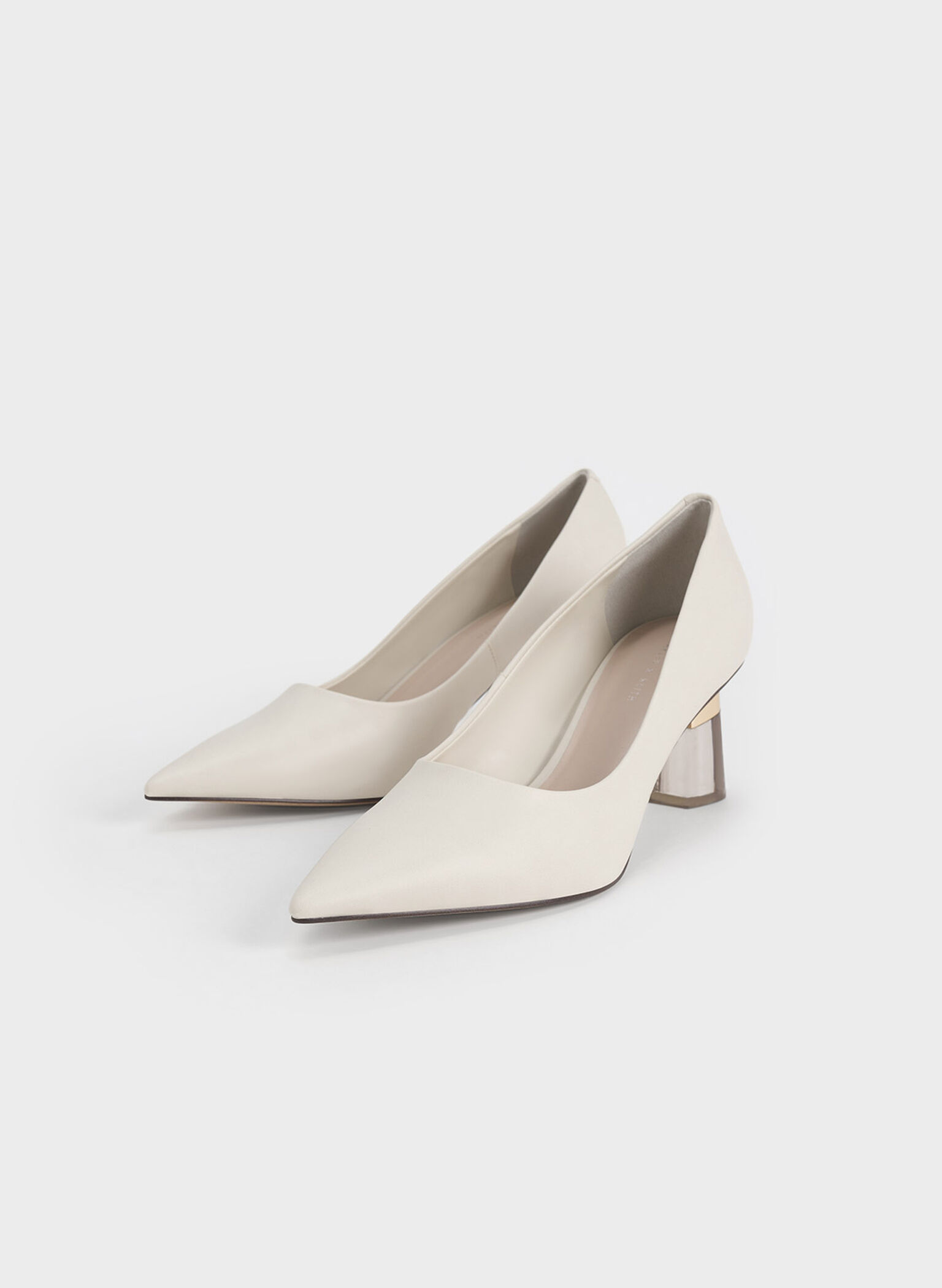 Chalk Metallic Accent Clear Heel Pumps Charles And Keith Ae