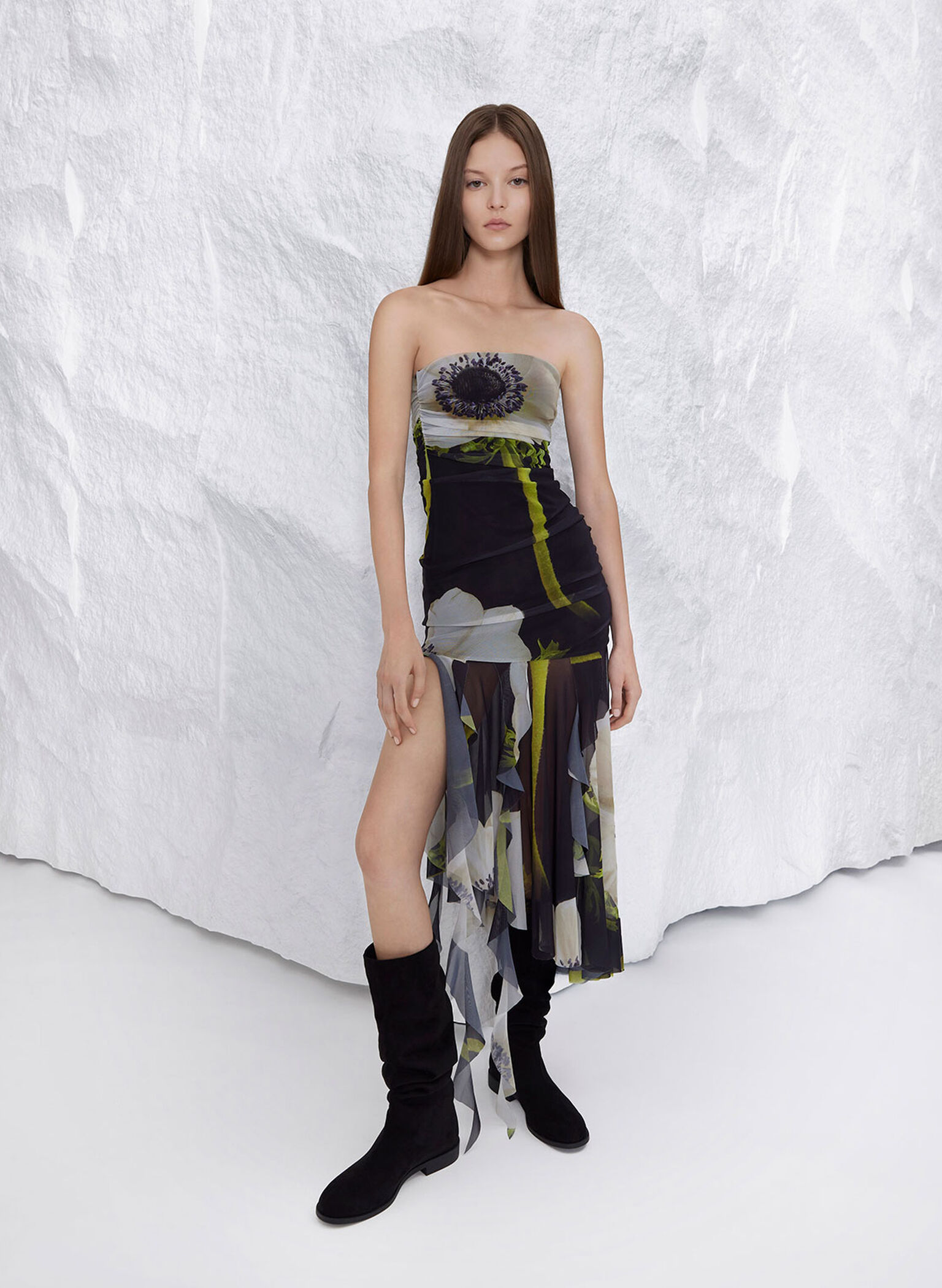 Black Textured Ruched Knee-High Boots - CHARLES & KEITH MX