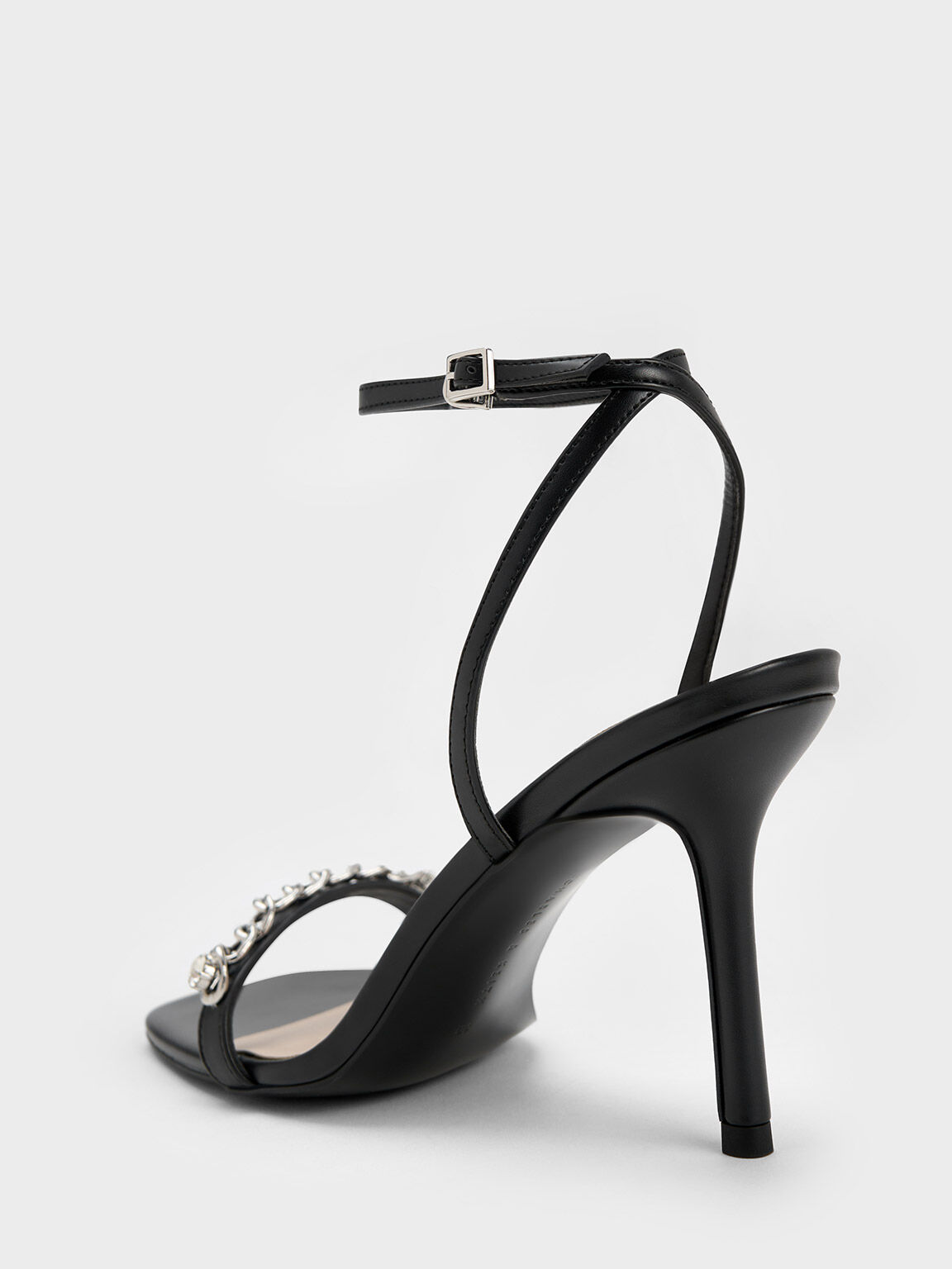 Black Chain Embellished Ankle Strap Sandals Charles And Keith Lk