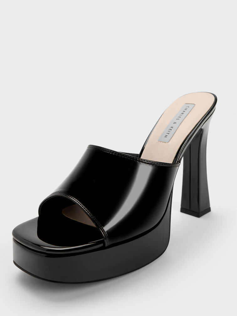 Black Patent Platform Block Heel Mules Charles And Keith Qa