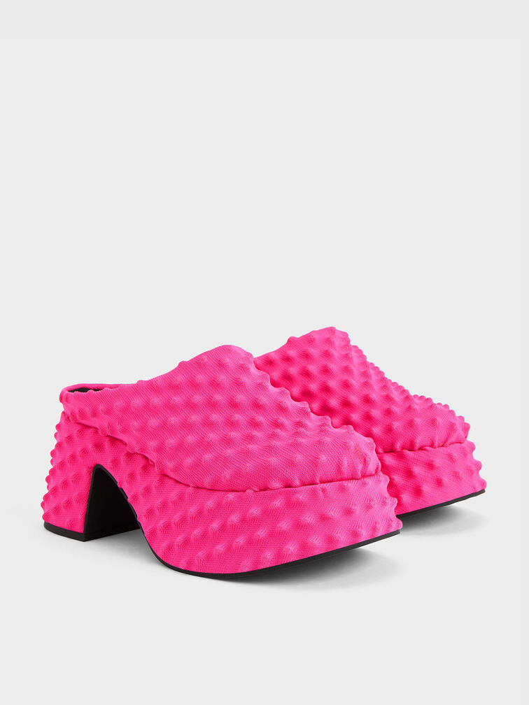 Fuchsia Spike Textured Platform Mules - CHARLES & KEITH SG