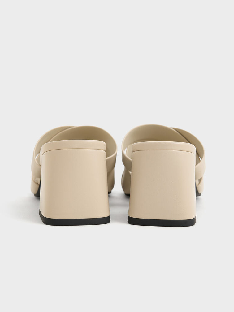Beige Crossover Strap Square Toe Block Heel Mules Charles And Keith Us