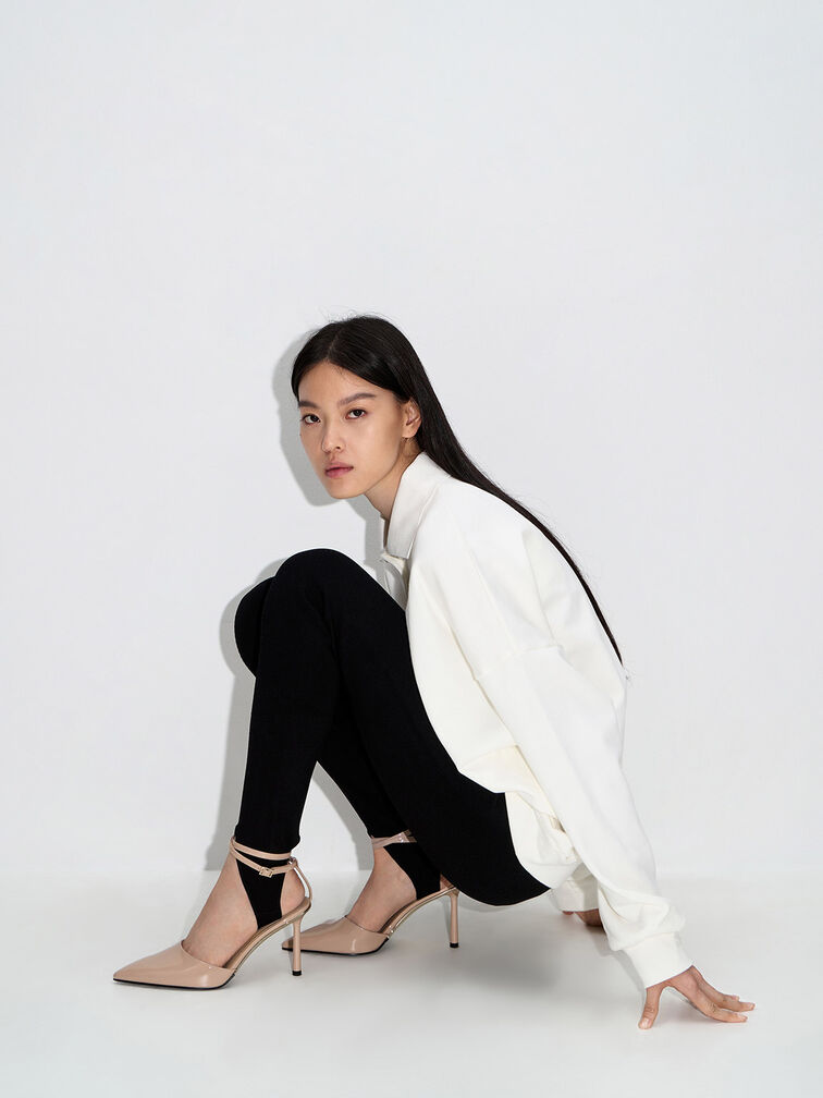 Nude Patent Pointed Toe Ankle Strap Pumps Charles And Keith Us