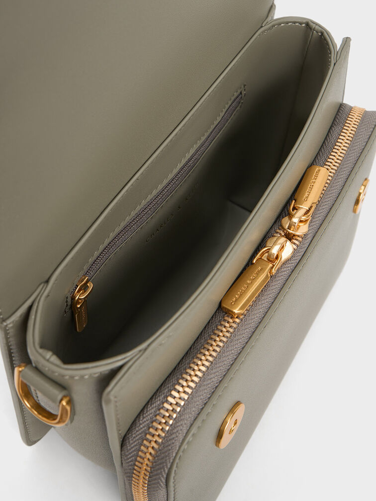 素面翻蓋手提包 - 卡其色 | 包款 - CHARLES & KEITH HK