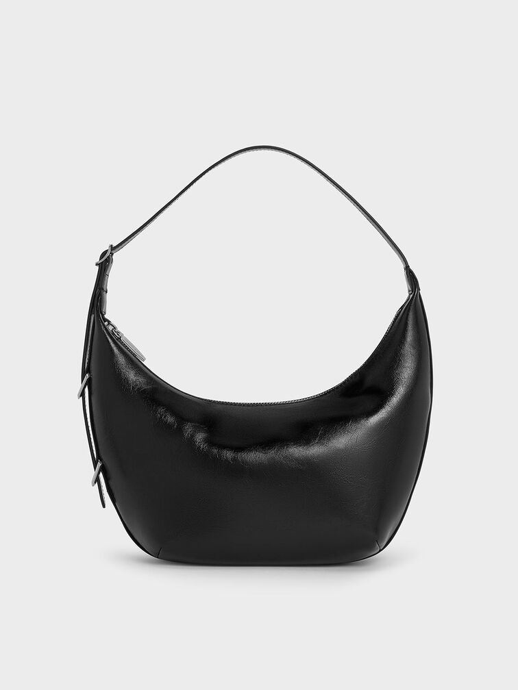 Noir Bryna Curved Hobo Bag - CHARLES & KEITH AU