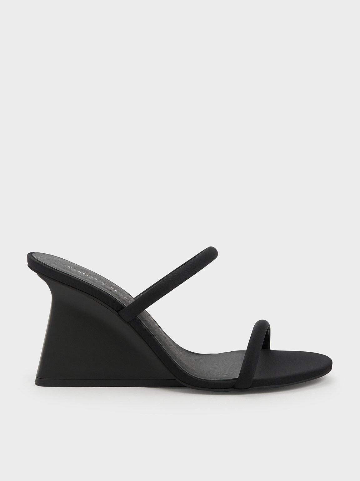 Black Textured Double Strap Wedge Mules Charles And Keith Kw