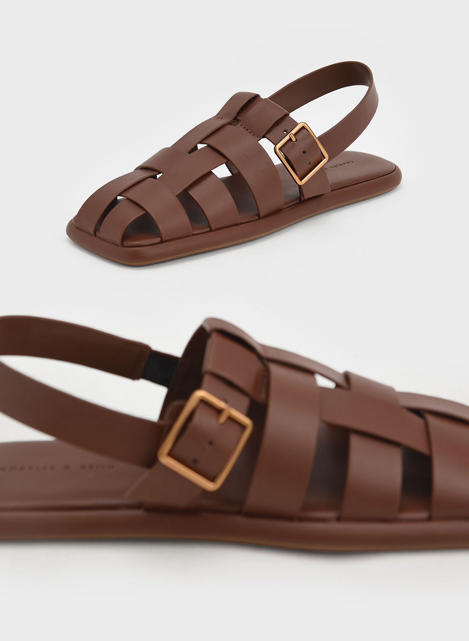 Brown Metallic Buckle Caged Slingback Sandals Charles And Keith Kh