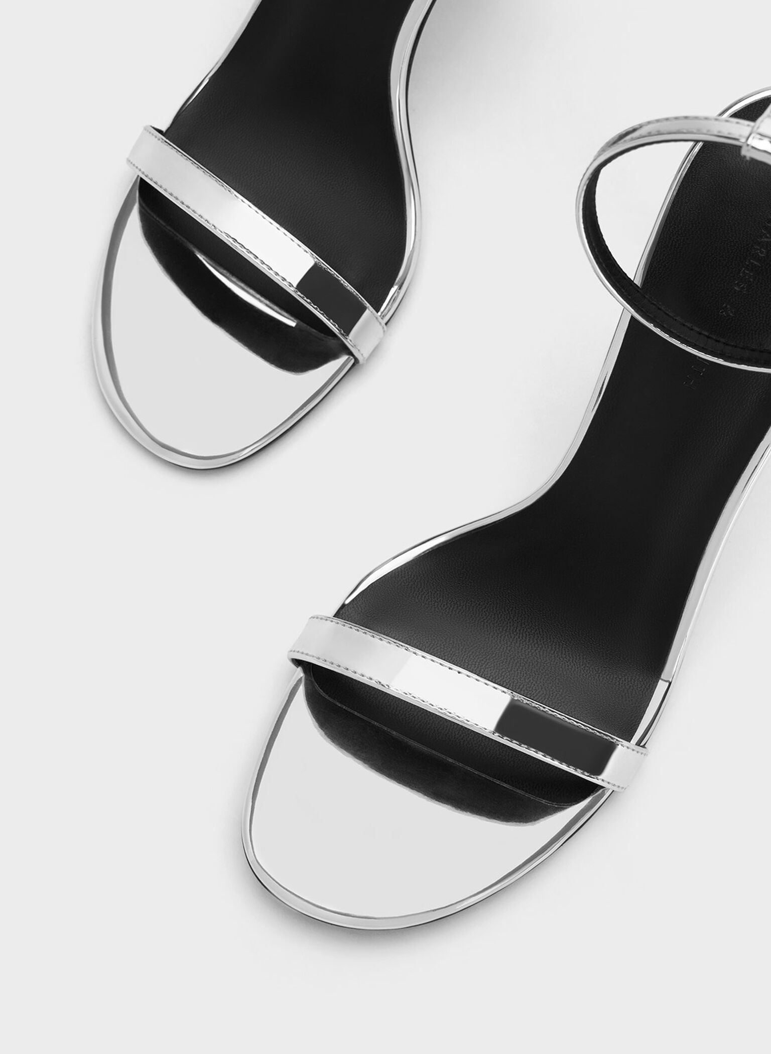 Silver Metallic Slant Heel Ankle Strap Sandals Charles And Keith Hk