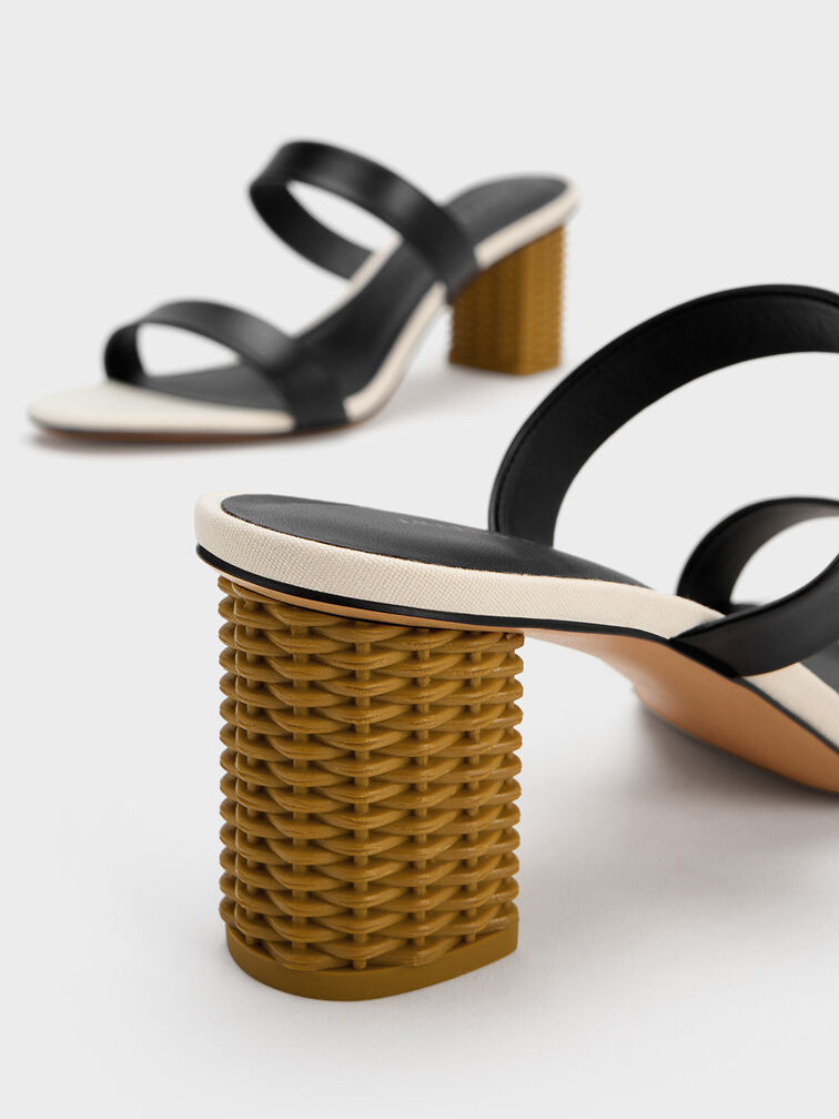 Black Rattan Block Heel Sandals Charles And Keith My
