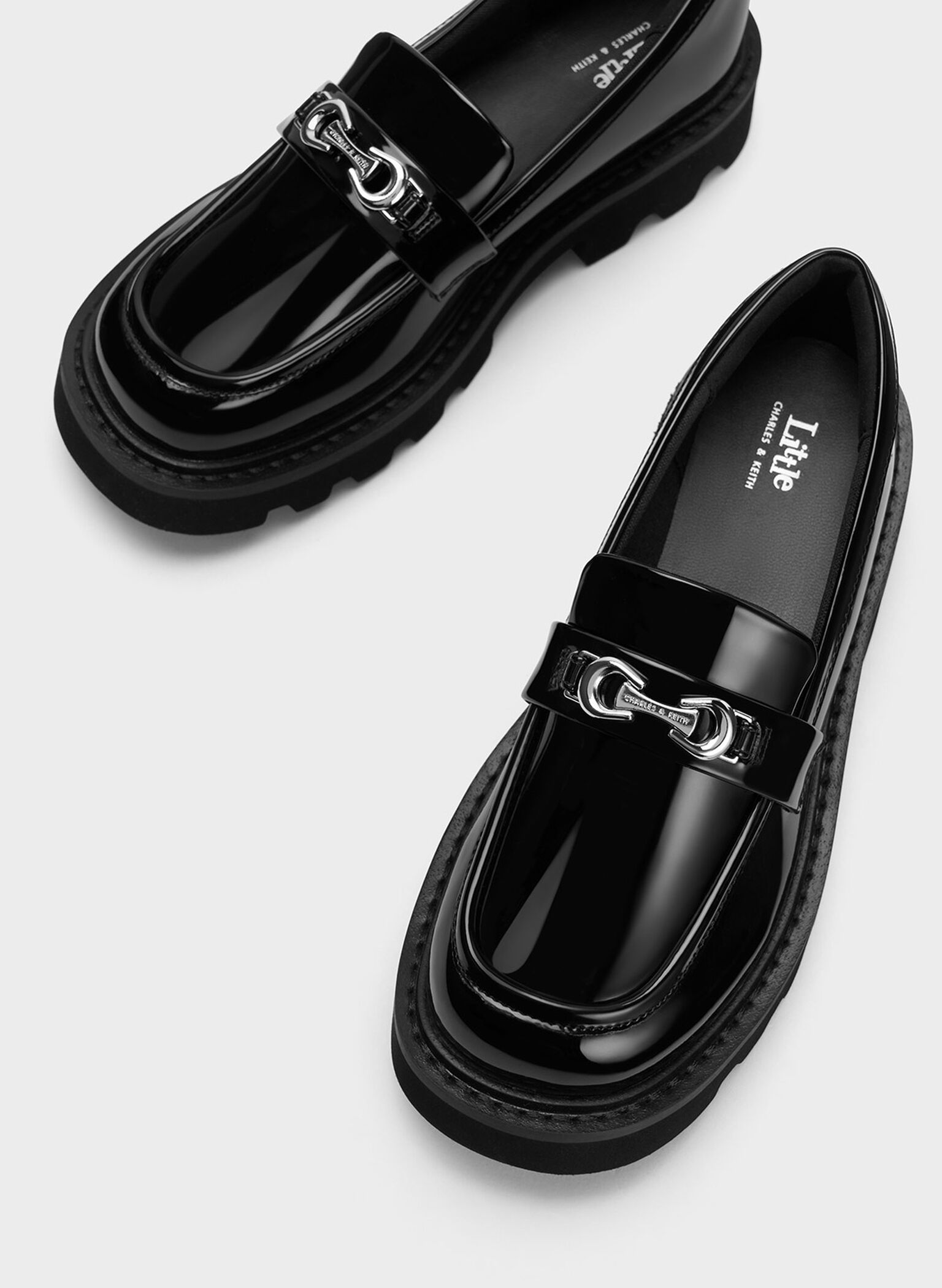 Black Boxed Girls' Metallic Accent Chunky Loafers - CHARLES & KEITH MX