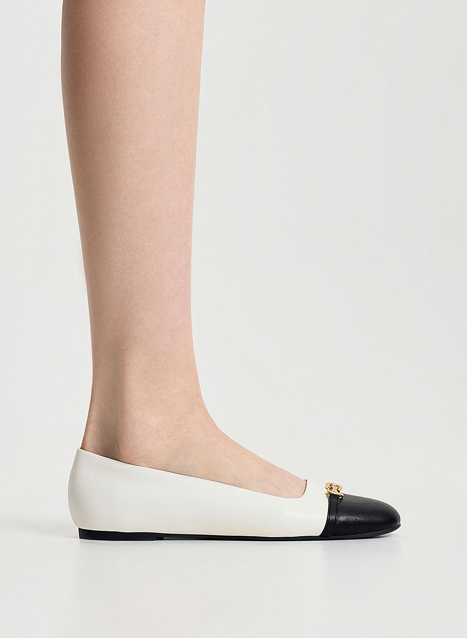 White Metallic Accent Two-Tone Ballerinas - CHARLES & KEITH OM