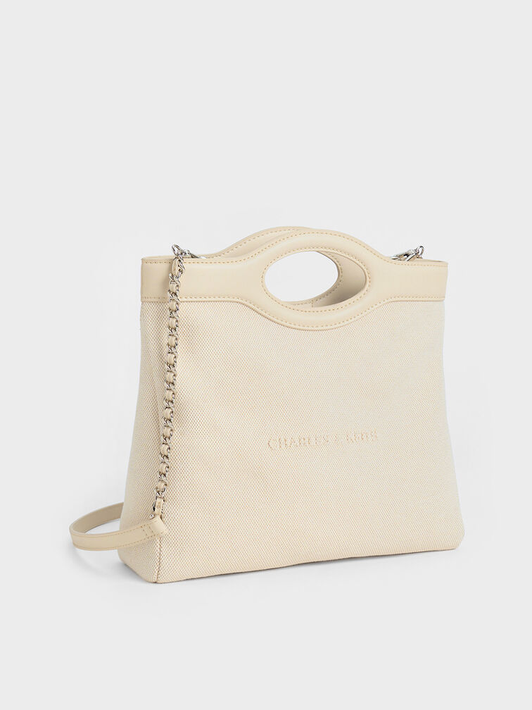 Beige Arwen Canvas Curved-Handle Bag - CHARLES & KEITH UY