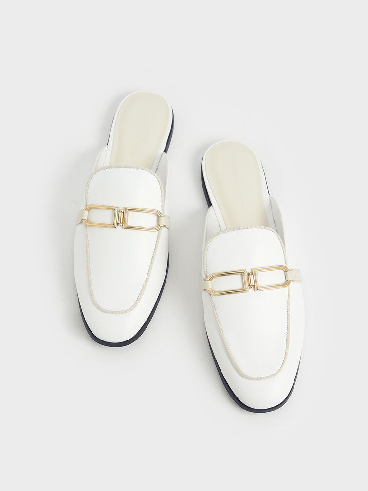 White Metallic Accent Mule Flats - CHARLES & KEITH TW