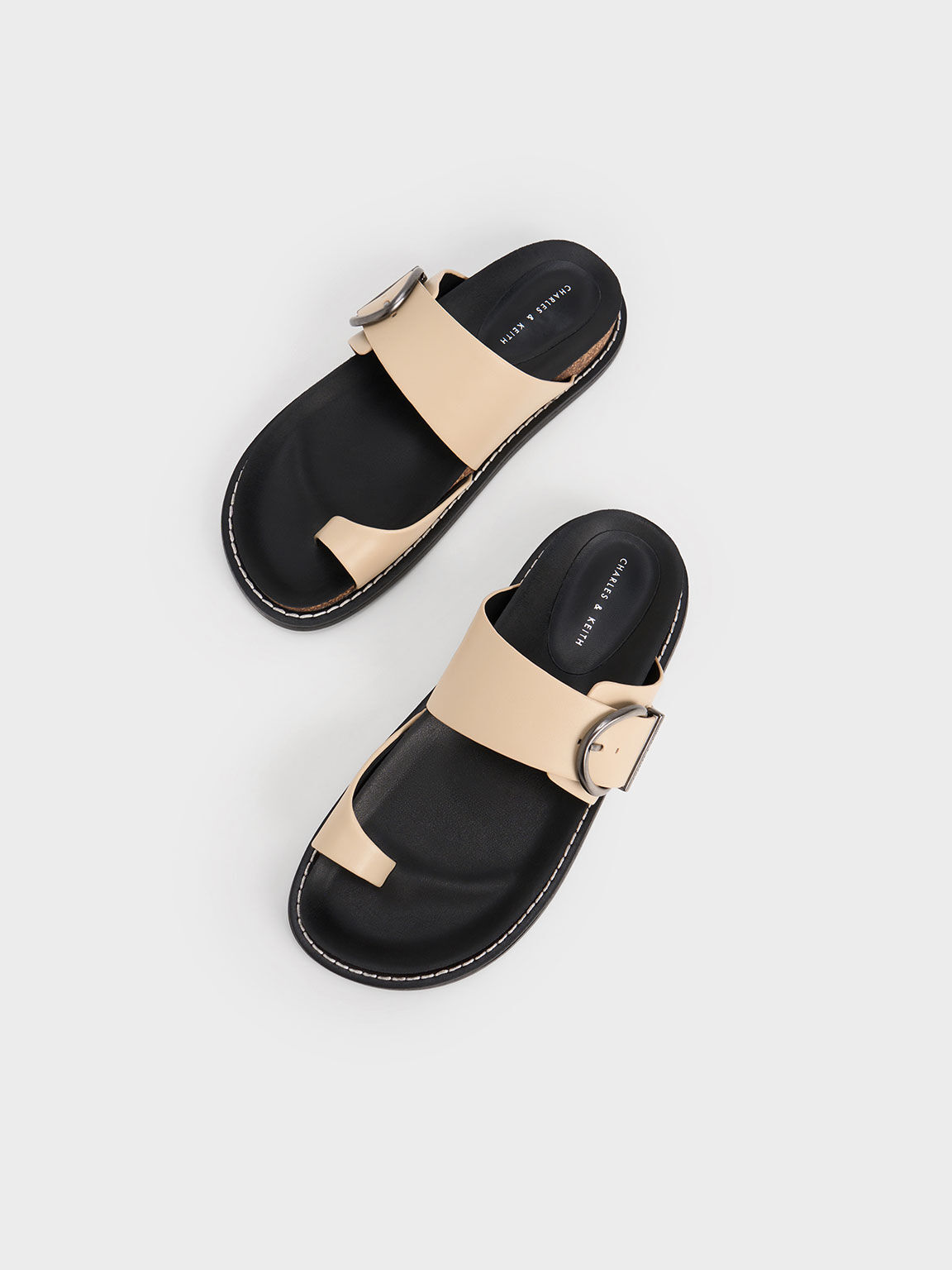 Sand Metallic Buckle Toe Ring Sandals Charles And Keith Us