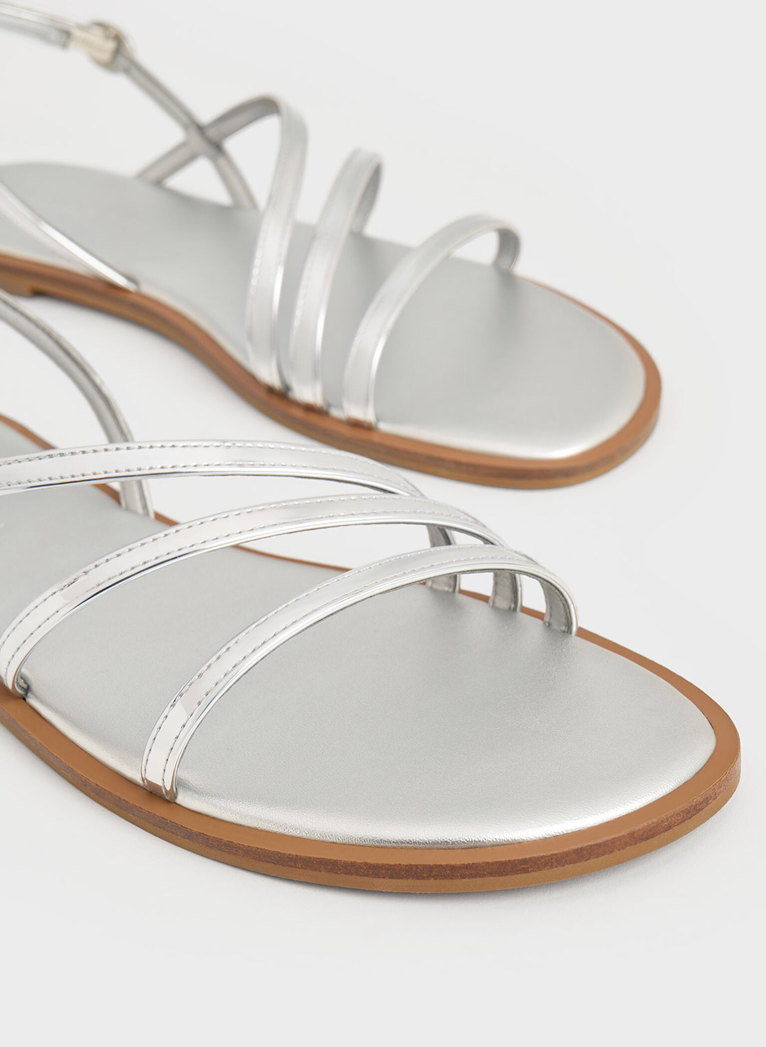 Silver Metallic Asymmetric Triple Strap Sandals Charles And Keith Mx
