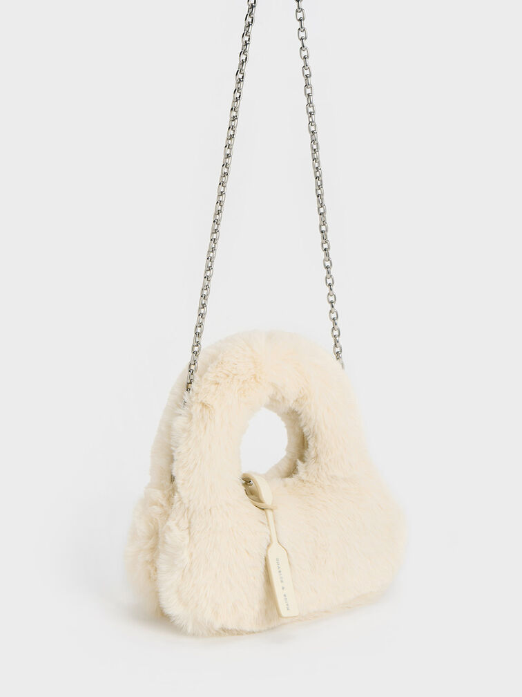 Cream Mini Yama Furry Top Handle Bag - CHARLES & KEITH BD