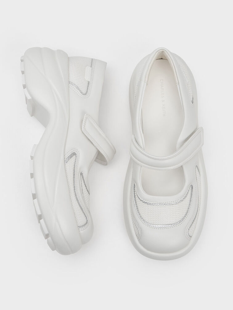 White Mesh Curved Platform Mary Janes - CHARLES & KEITH PH