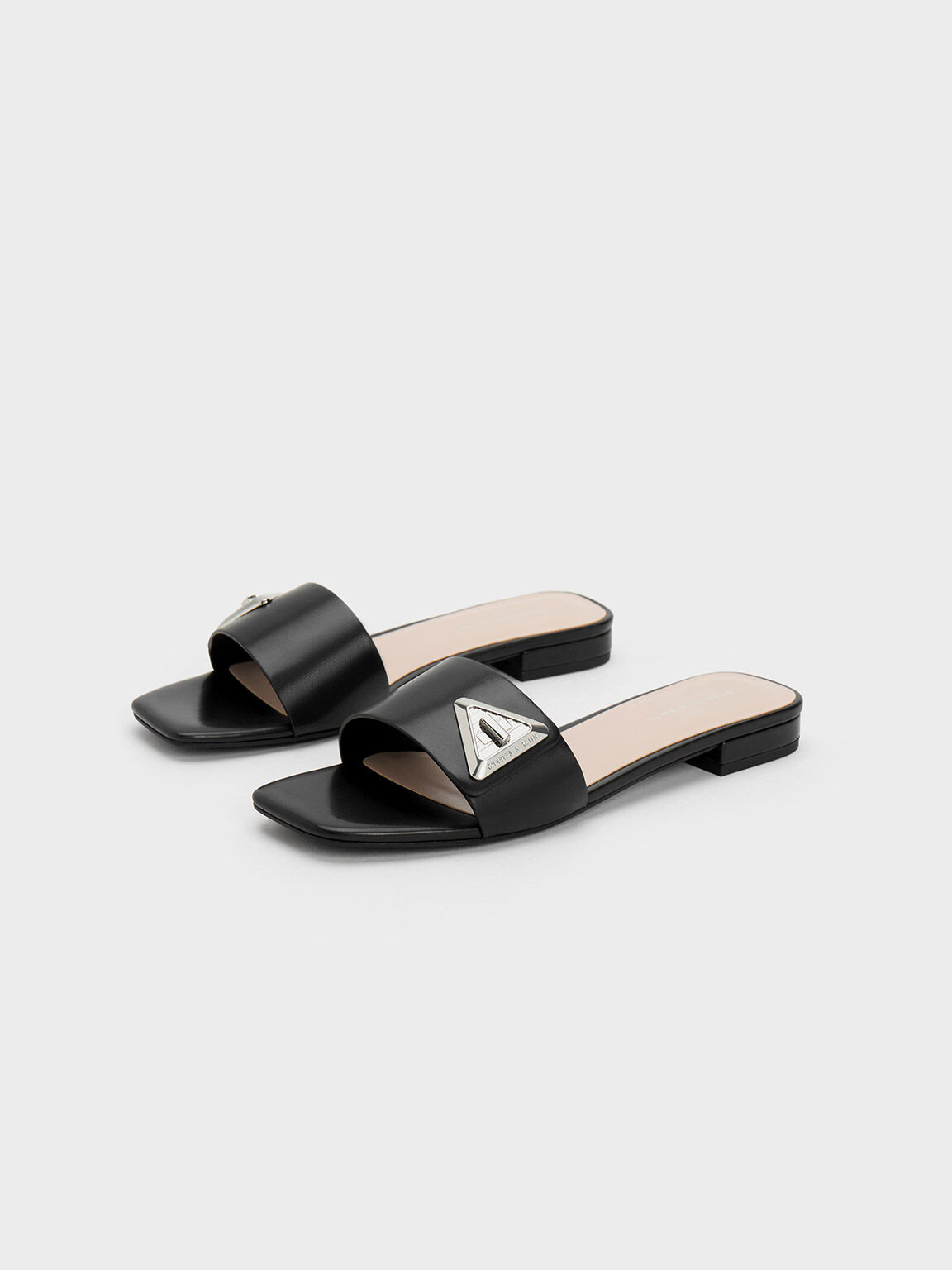Black Trice Metallic Accent Slide Sandals Charles And Keith Qa