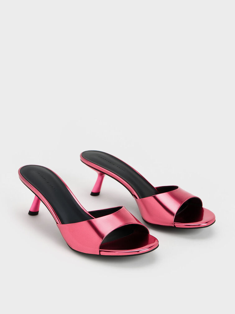 Fuchsia Metallic Slant Heel Mules Charles And Keith Mx