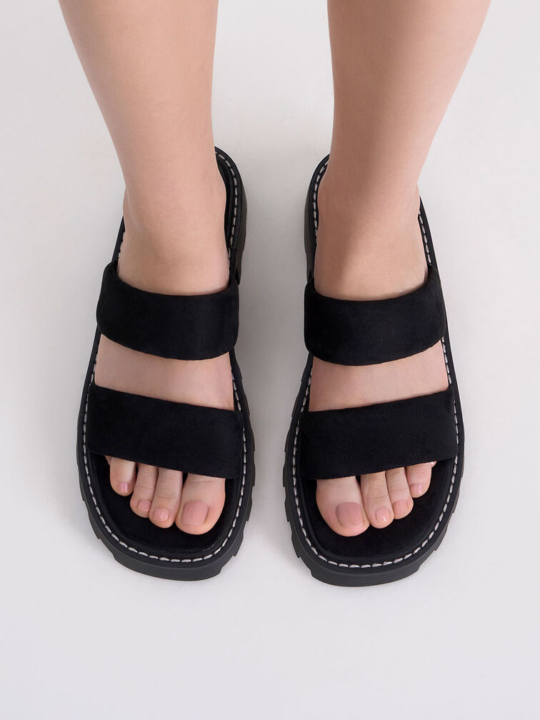 Black Padded Double Strap Sliders - CHARLES & KEITH MO