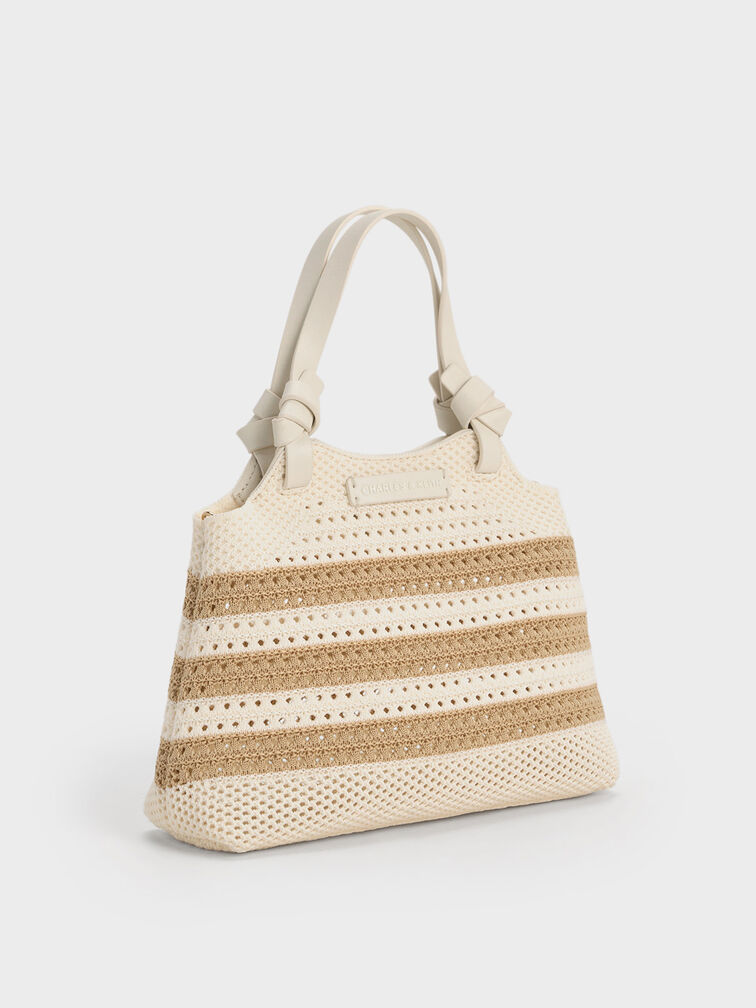 Sand Ida Striped Knotted Handle Tote Bag - CHARLES & KEITH PH