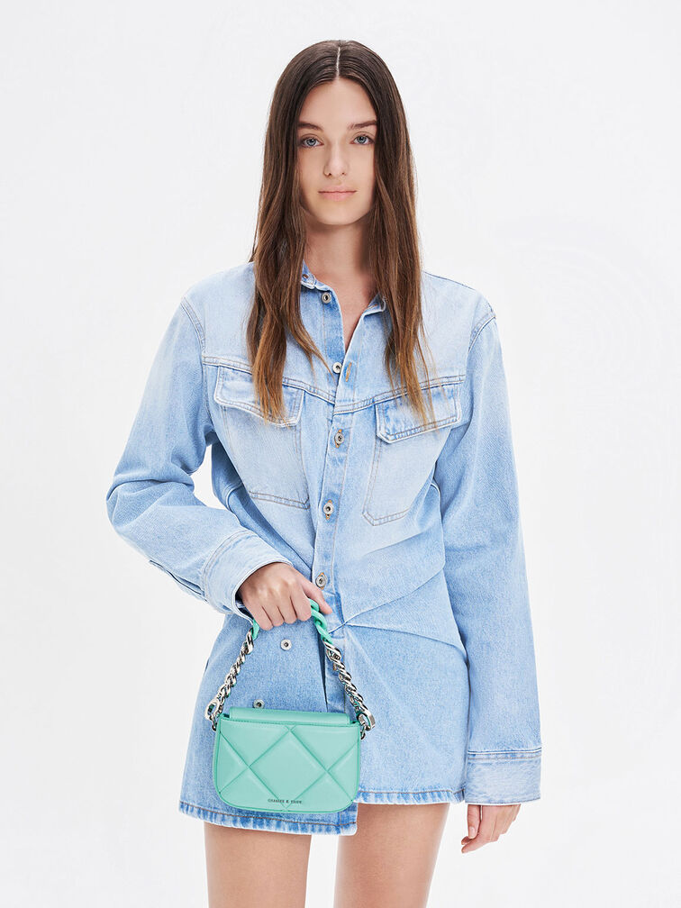 Mint Green Mini Danika Chunky Chain Padded Bag - CHARLES & KEITH MX