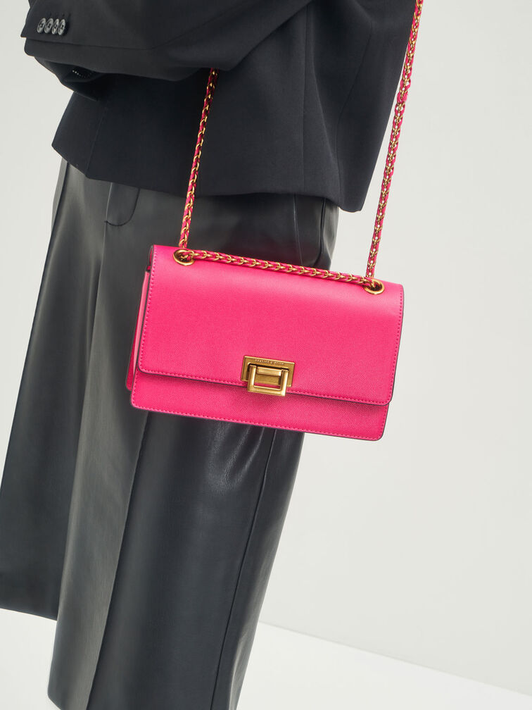 Fuchsia Chain Strap Evening Bag - CHARLES & KEITH TR
